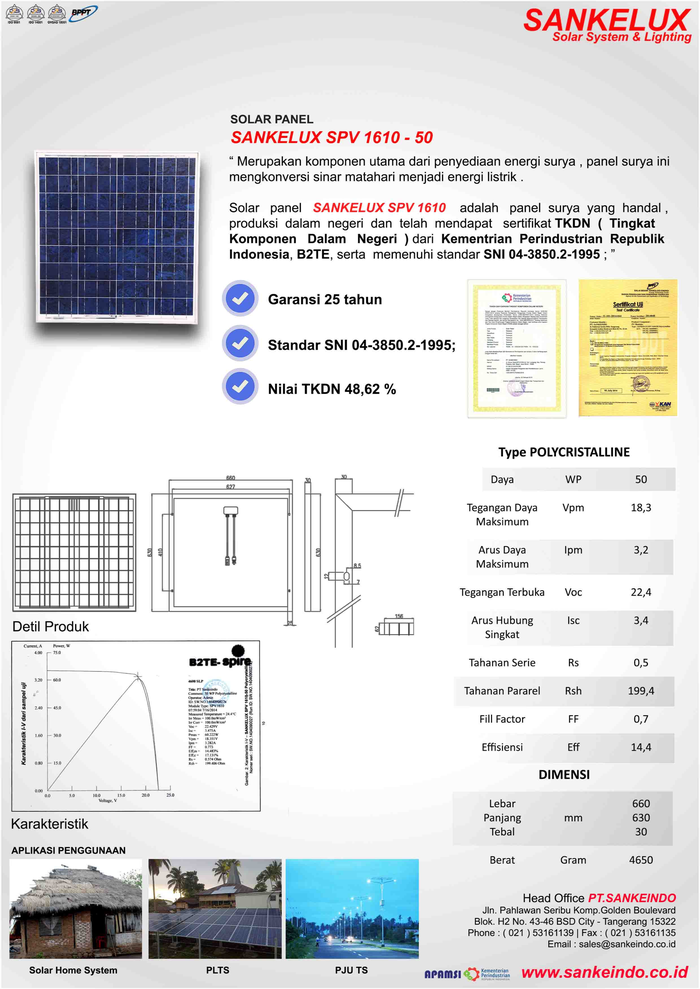 Solar Panel - 50 WP (12 V) / (6 V)